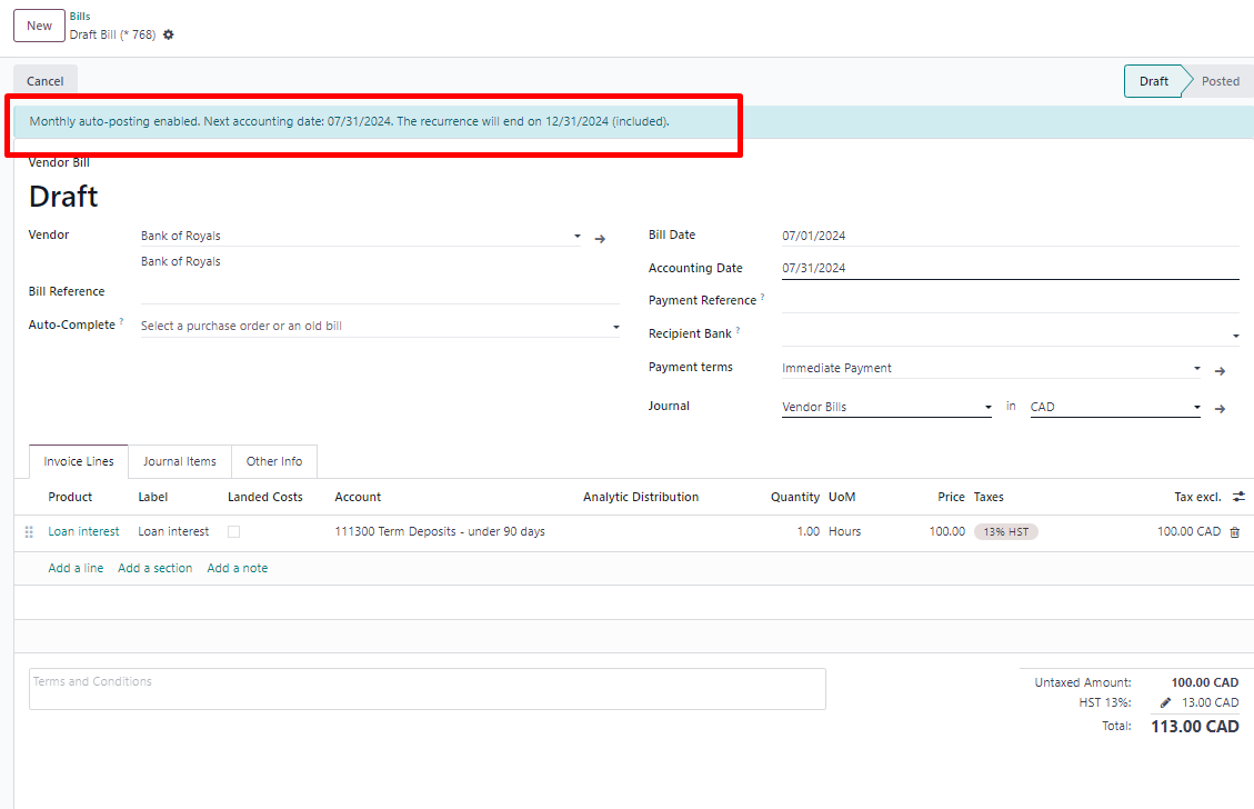 Recurring Bills In Odoo For Automatic Account Payable Entries